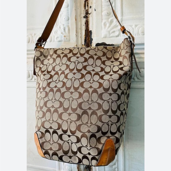 Coach | Bags | Coach Brown Signature Shoulder Bucket Bag | Poshmark